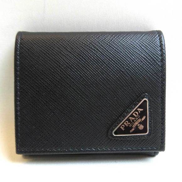 Prada | Bags | Prada Coin Case Purse Black Nero Triangle Logo Square ...